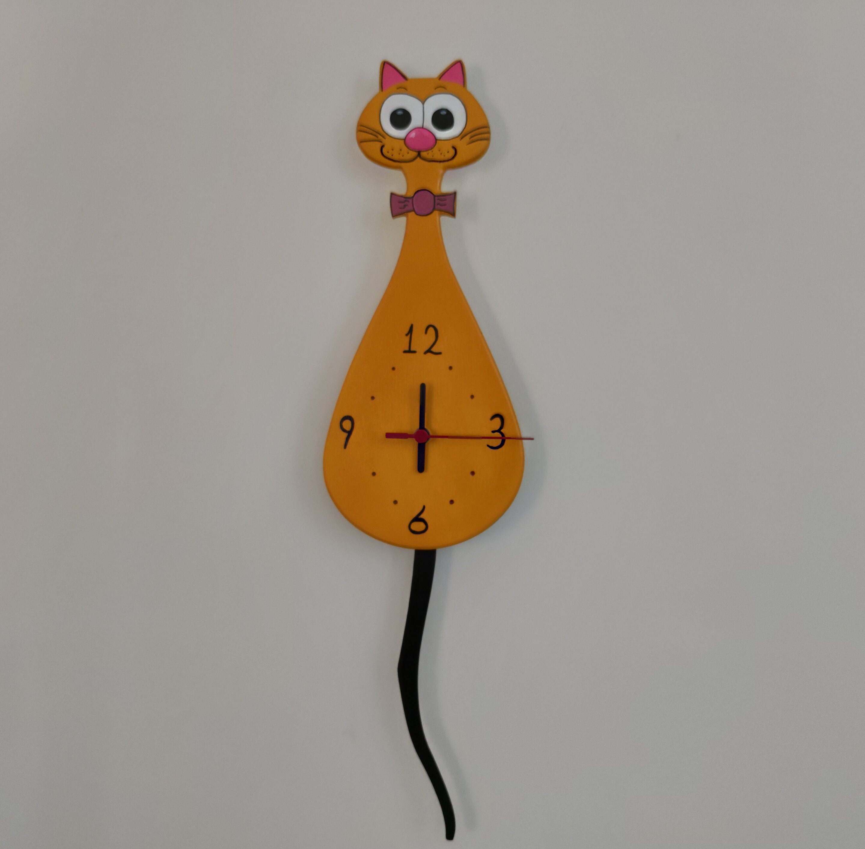 3D Swinging Pendulum Yellow Wooden Cat Clock - Etsy