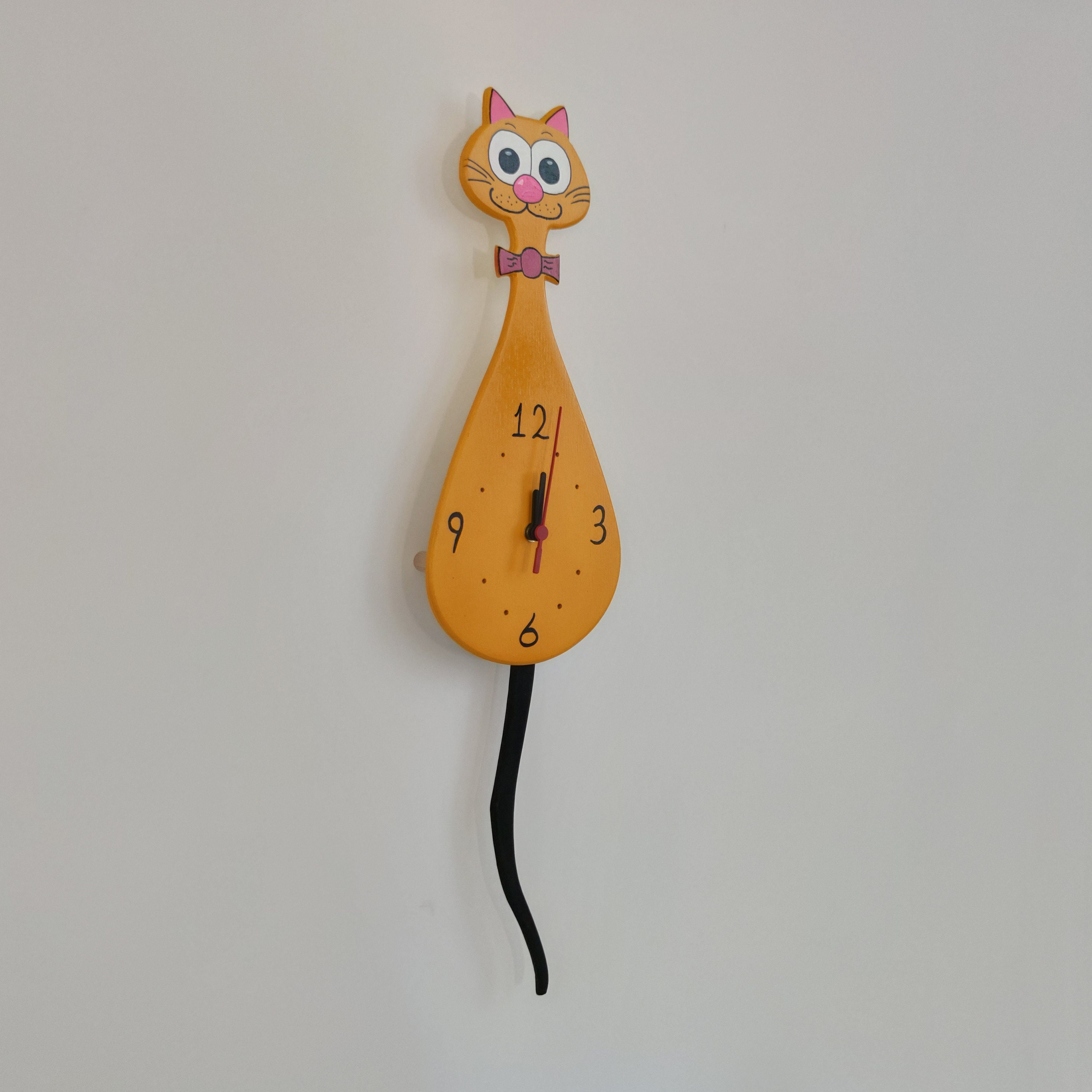 3D Swinging Pendulum Yellow Wooden Cat Clock - Etsy