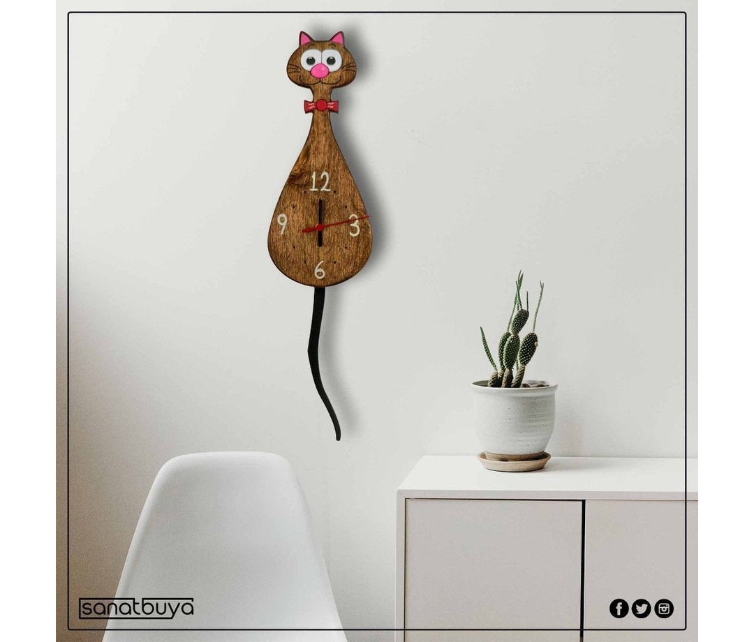 3D Swinging Pendulum Wooden Cat Clock - Etsy