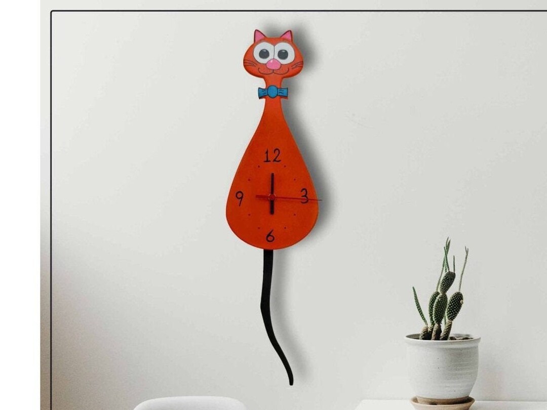 3D Swinging Pendulum Orange Wooden Cat Clock - Etsy