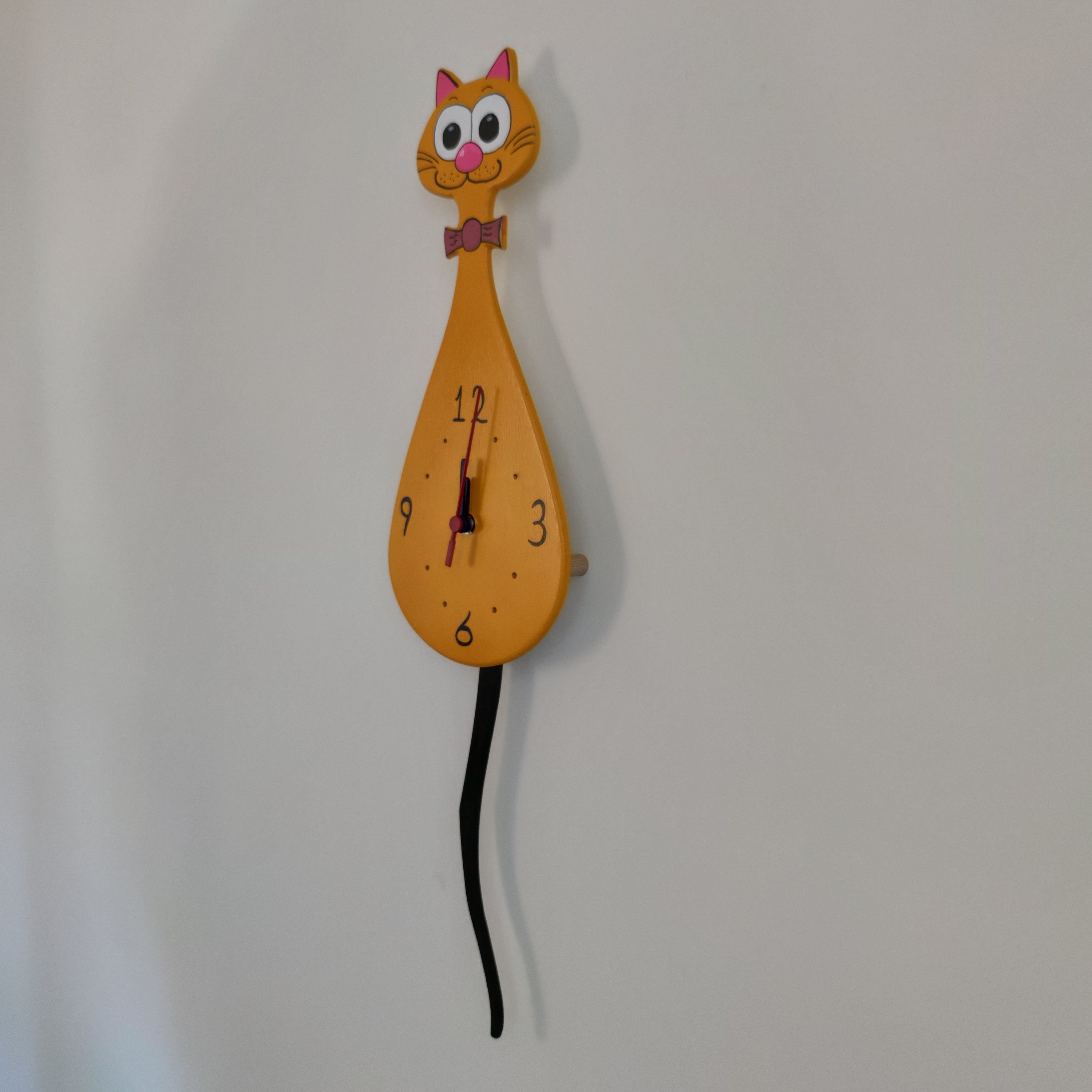 3D Swinging Pendulum Yellow Wooden Cat Clock - Etsy