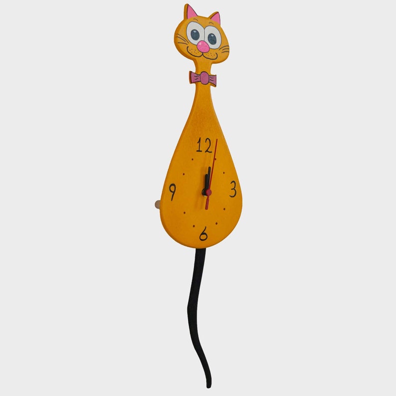 3D Swinging Pendulum Yellow Wooden Cat Clock - Etsy