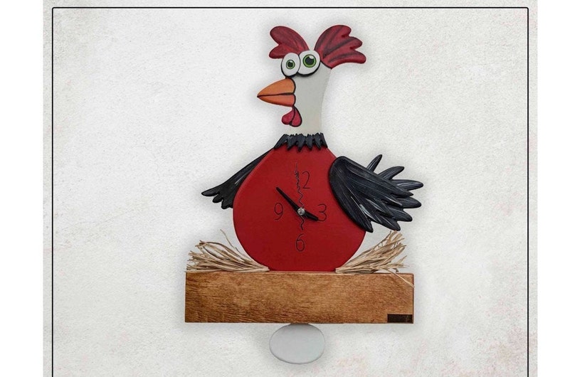 3D Swinging Pendulum Red and White Wooden Chicken Clock - Etsy UK
