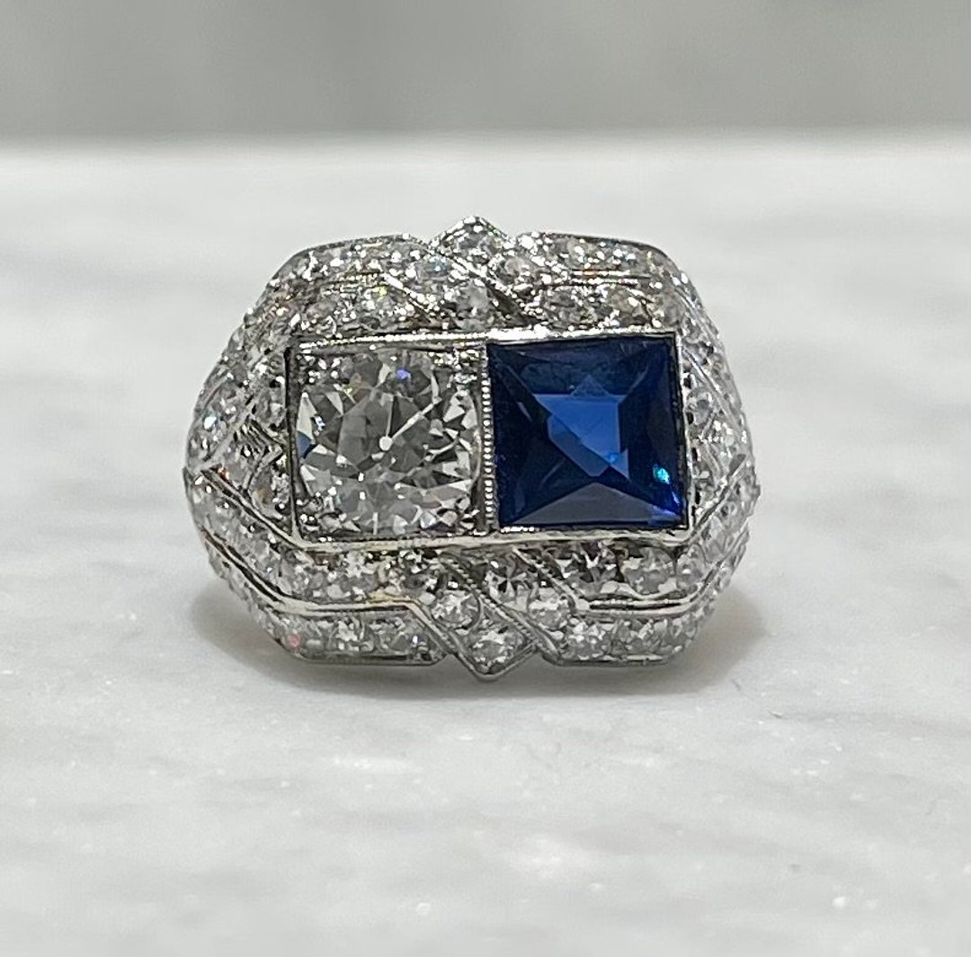 C1920 art Deco Exquisite Sapphire and Diamond Ring - Etsy
