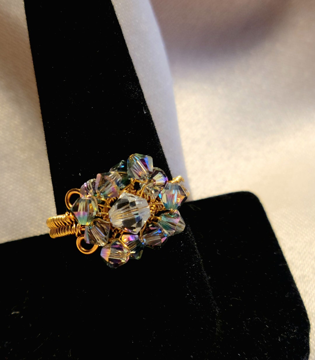 Crystal Floral Ring Adjustable - Etsy