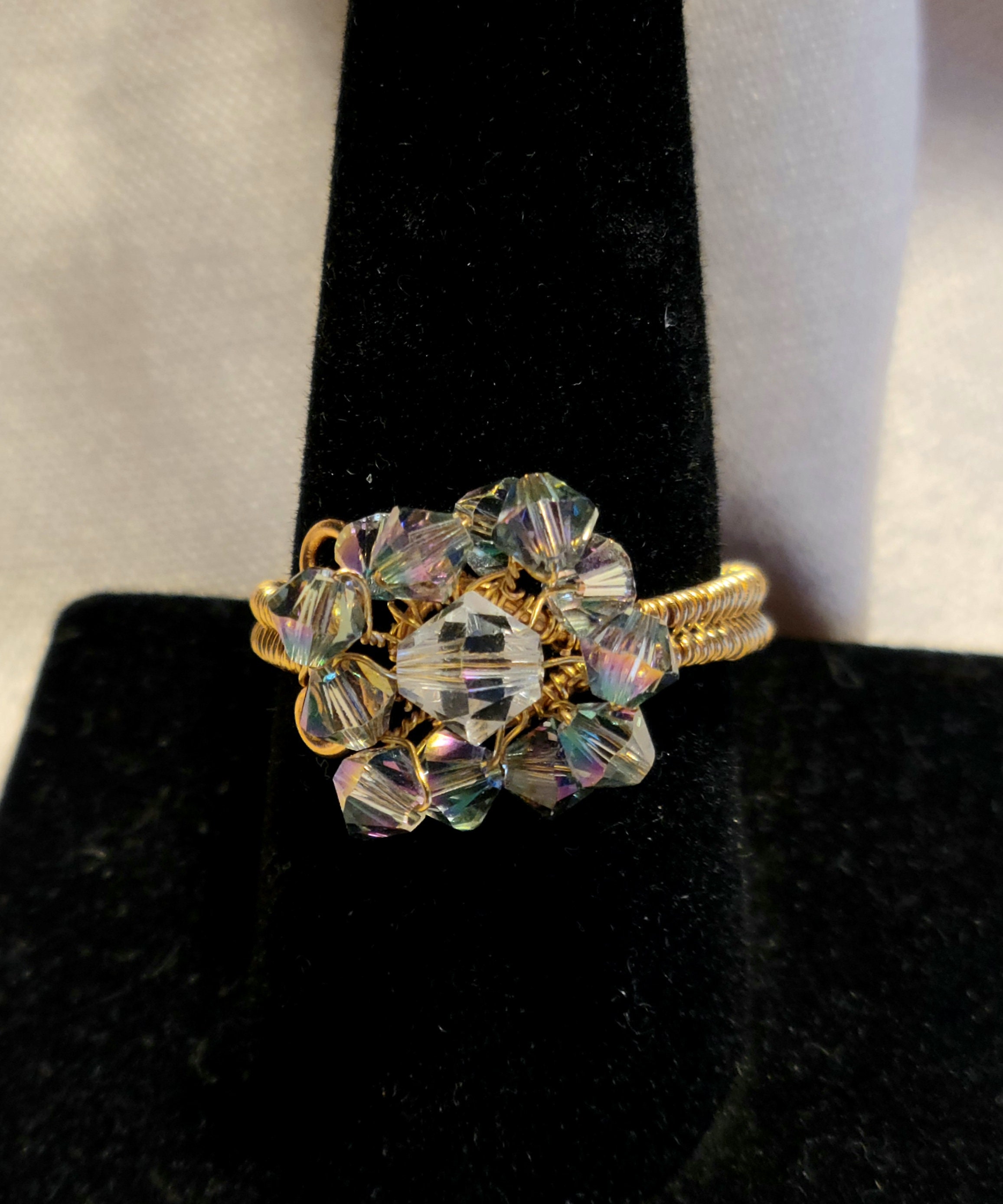 Crystal Floral Ring Adjustable - Etsy