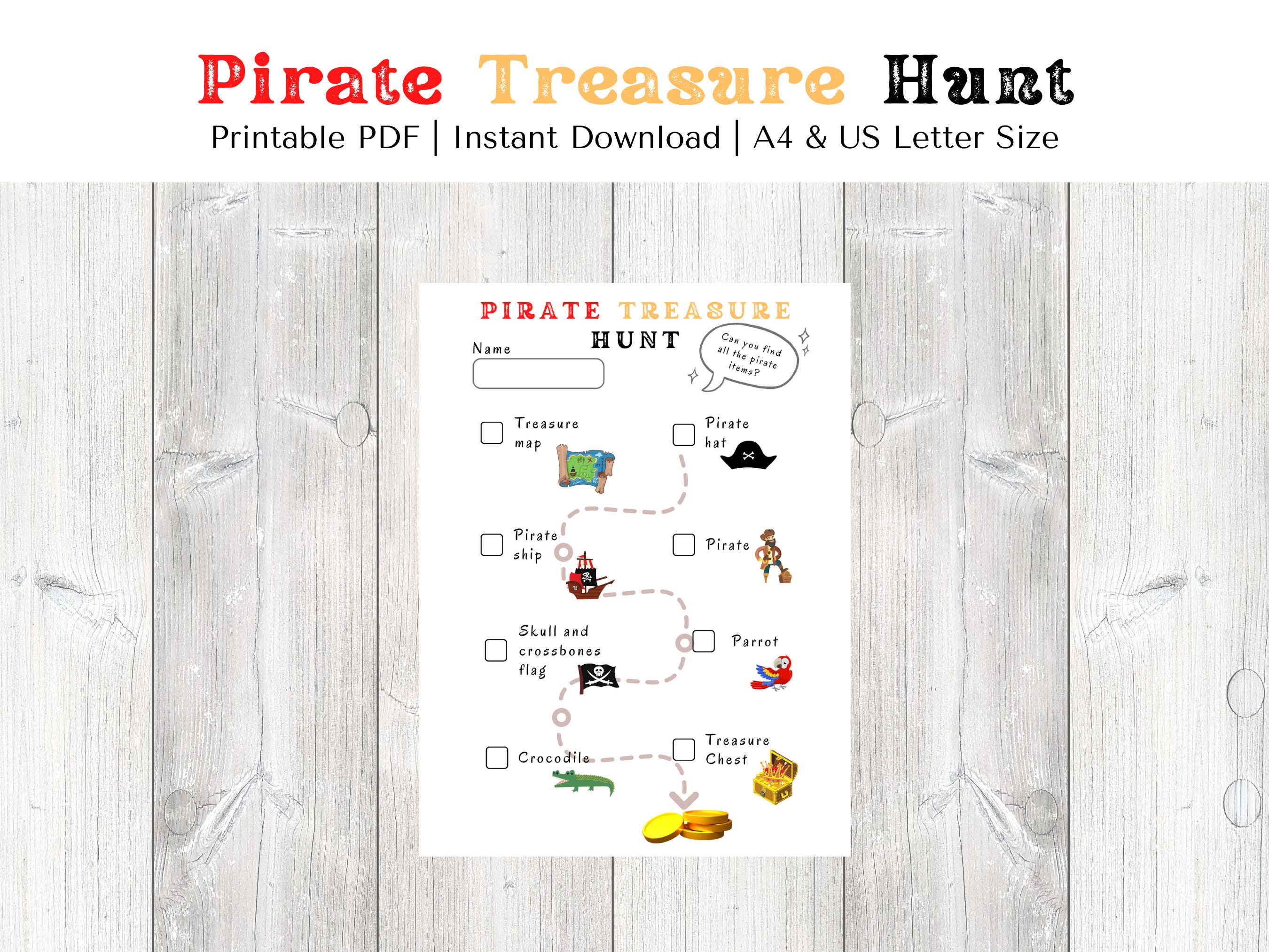 Pirate Treasure Hunt Printable Kids Birthday Party Game - Etsy