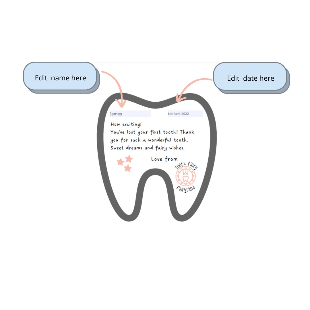 Personalised Tooth Fairy Letter Instant Download, Custom Name and Date ...