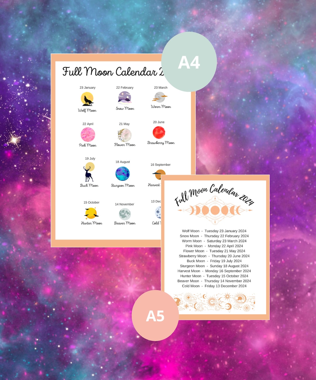 Full Moon Names Calendar 2024 Great for Spells Rituals - Etsy