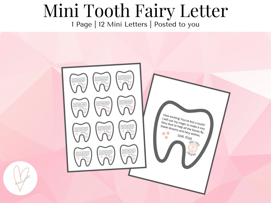 Mini Tooth Fairy Letter, First Tooth and Lost Tooth A4 Note, for Boy or ...