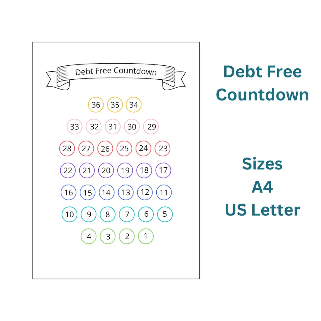 Debt Free Countdown Print, Debt Tracker, Debt Colouring Page, Day Week ...
