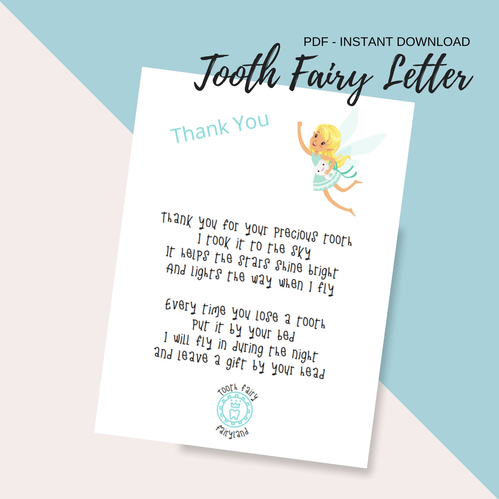 Tooth Fairy Letter Instant Download - Printable Boy or Girl - Tooth ...