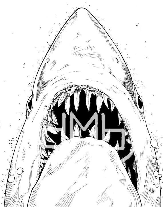 Original 11x14 Inked Artwork Jaws | Etsy