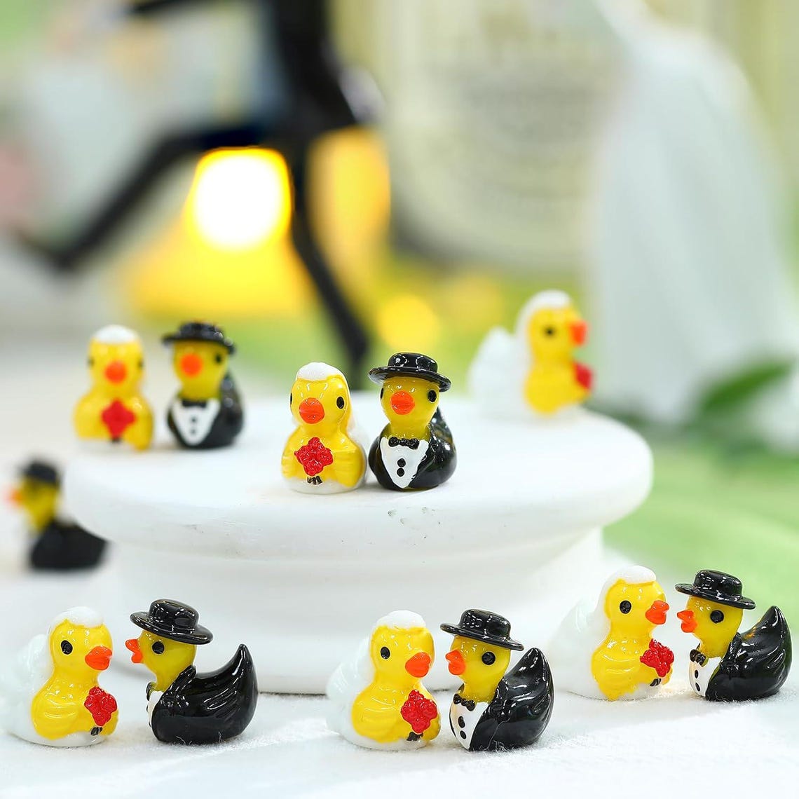 Miniature Resin Wedding Ducks, Bride & Groom Figurines, Bridal Shower ...
