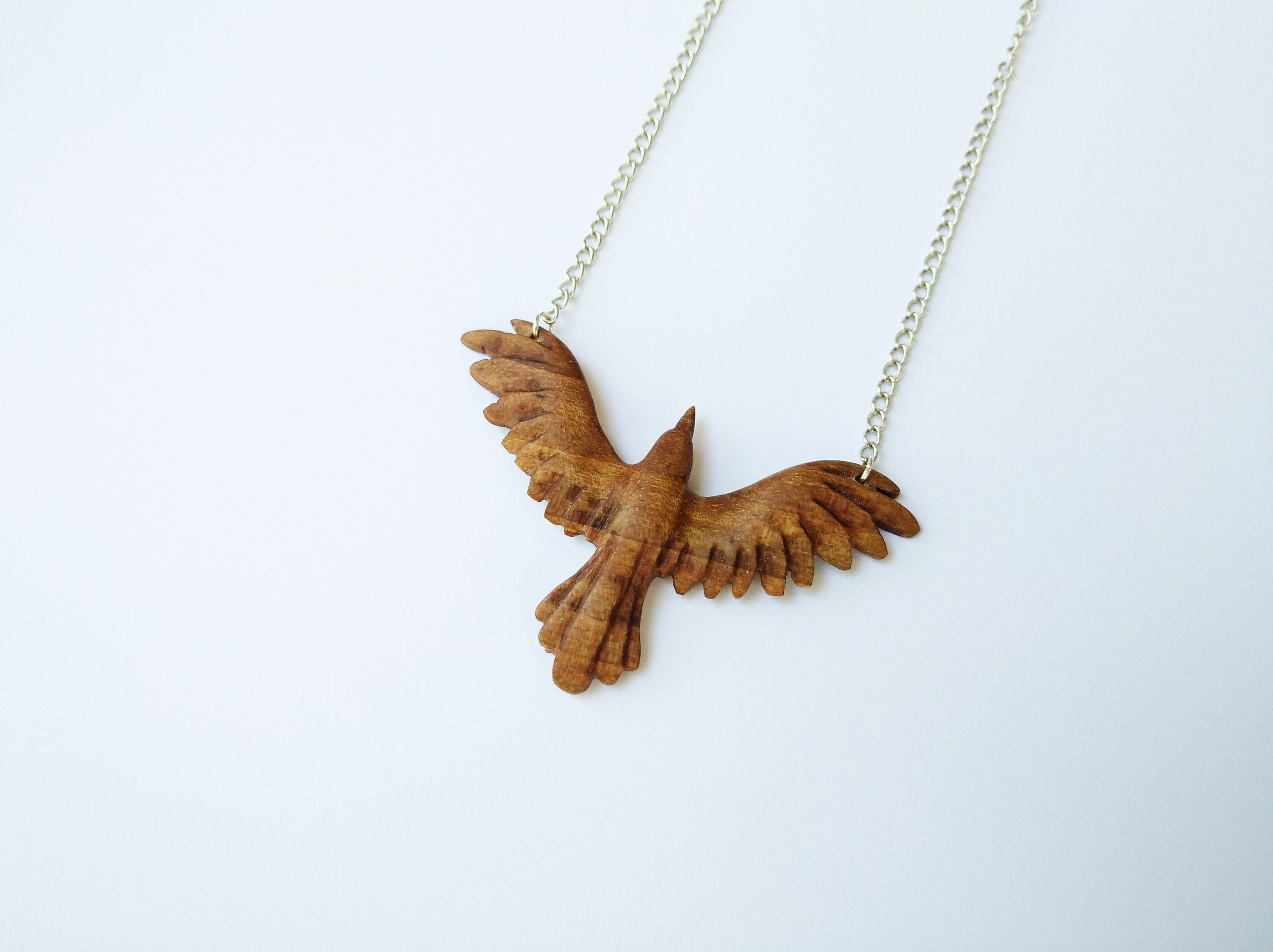 Hand Carved Walnut Raven Pendant, Gothic Stainless Steel Necklace - Etsy