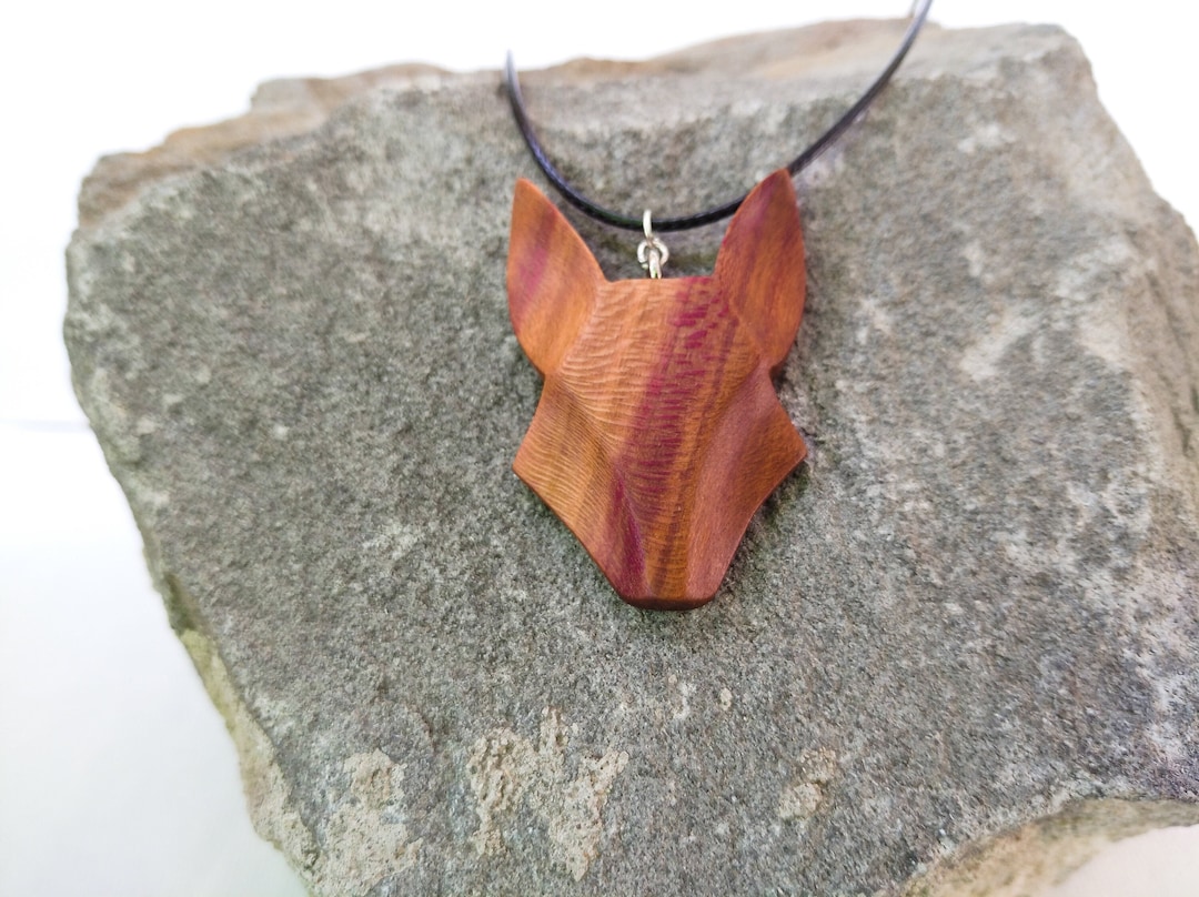 Fox Necklace, Handcarved Wooden Fox Pendant, Wooden Fox Pendant, Wooden ...