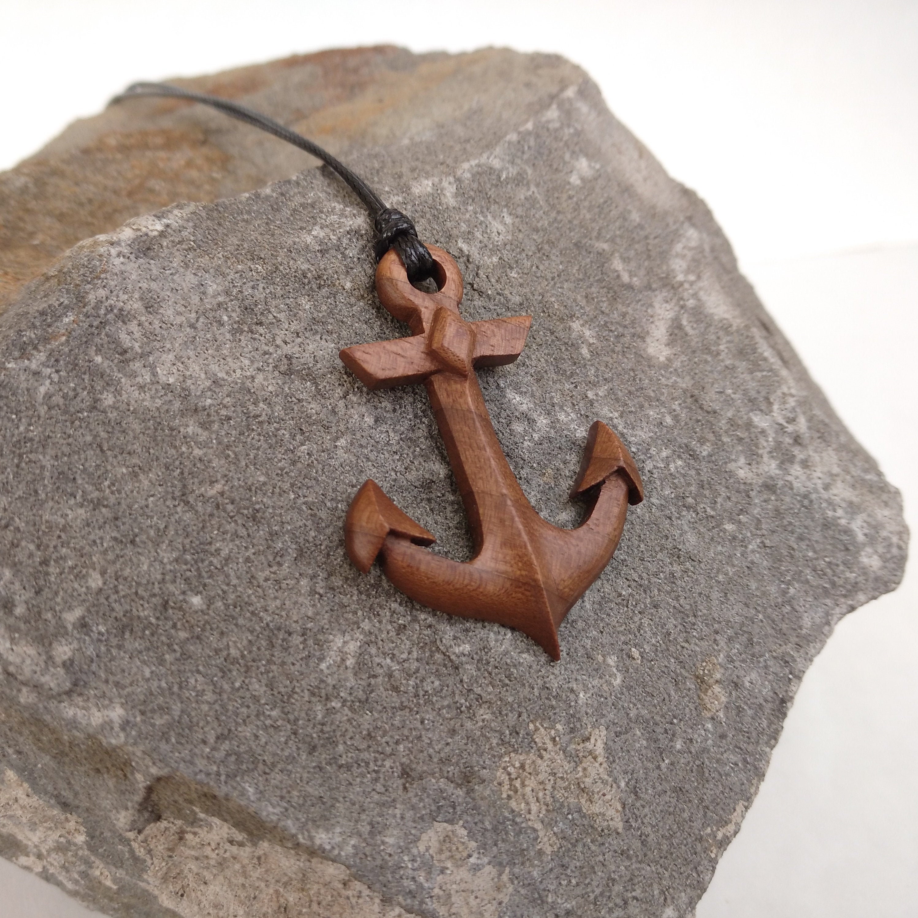 Hand Carved Wooden Anchor Pendant Anchor Necklace Wooden - Etsy