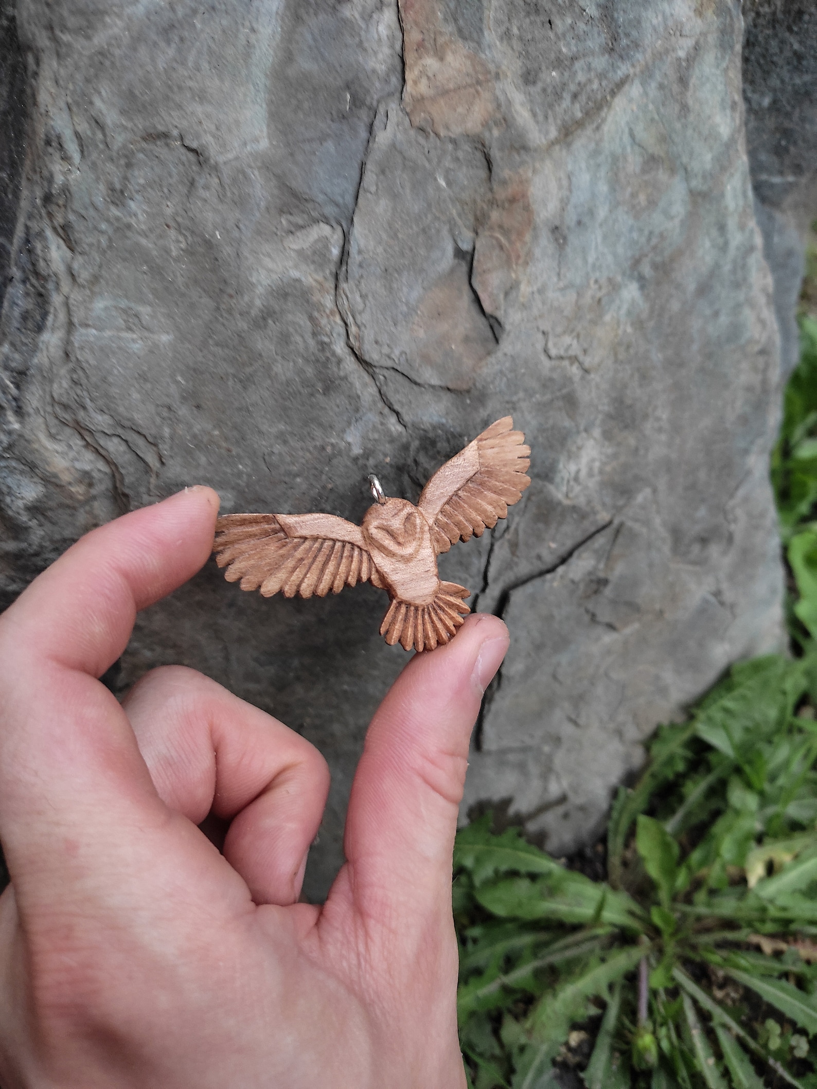 Hand Carved Walnut Wood Owl Pendant, Stainless Steel Chain - Etsy