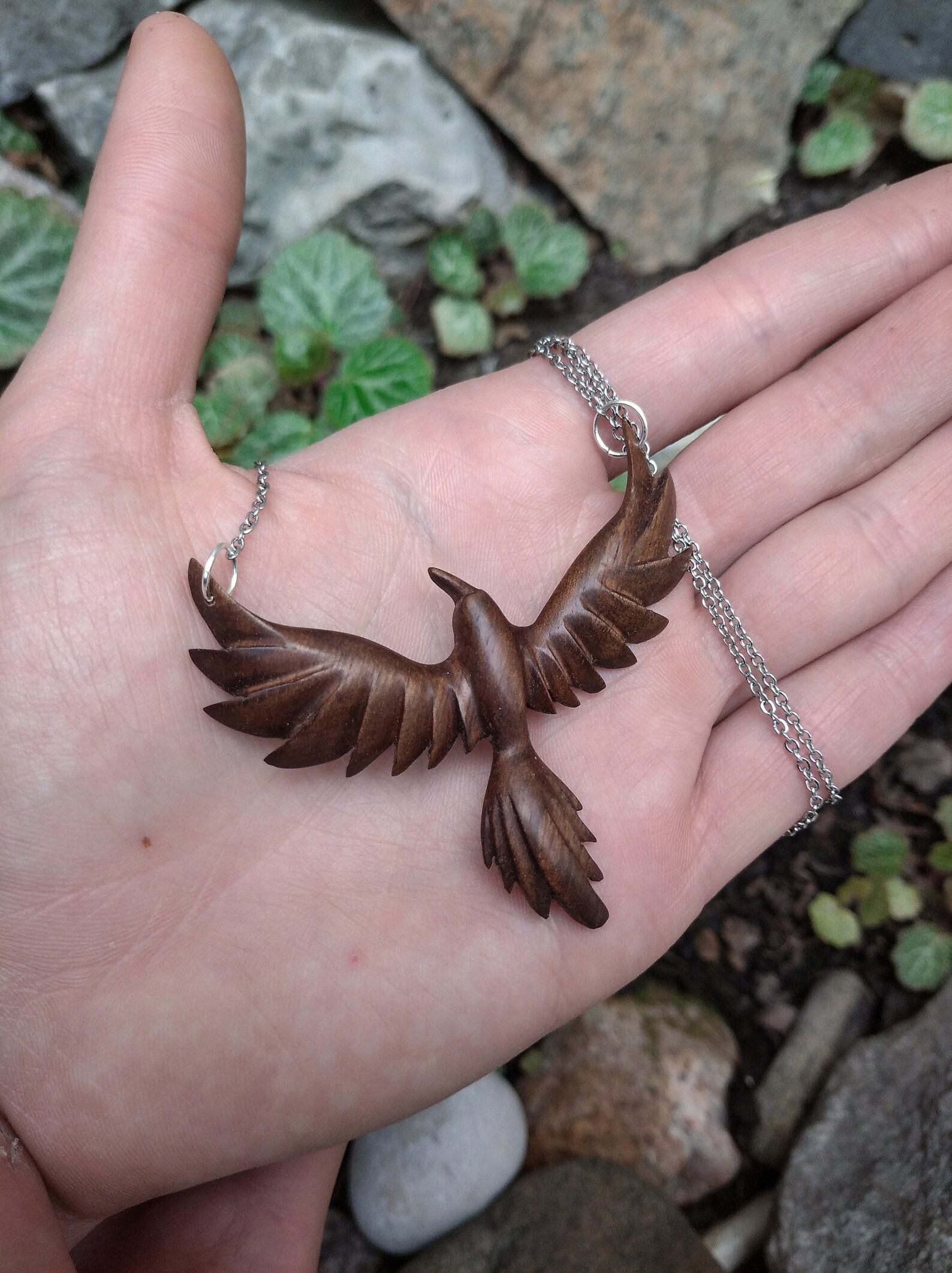 Rising Phoenix Pendant Handcarved Wooden Phoenix Neklace | Etsy