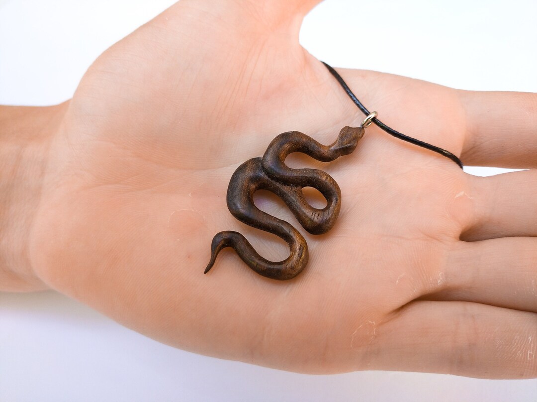 Hand Carved Wooden Snake Necklace, Wooden Snake Pendant, Viking Snake ...