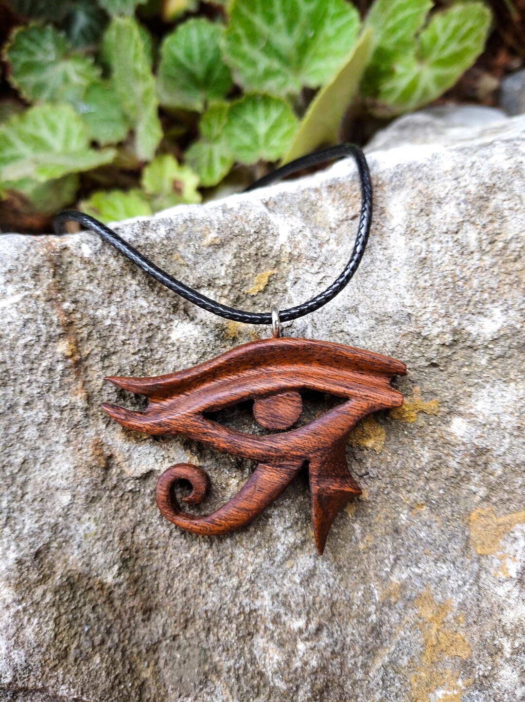 Hand Carved Mahogany Eye of Horus Pendant, Egyptian Necklace - Etsy