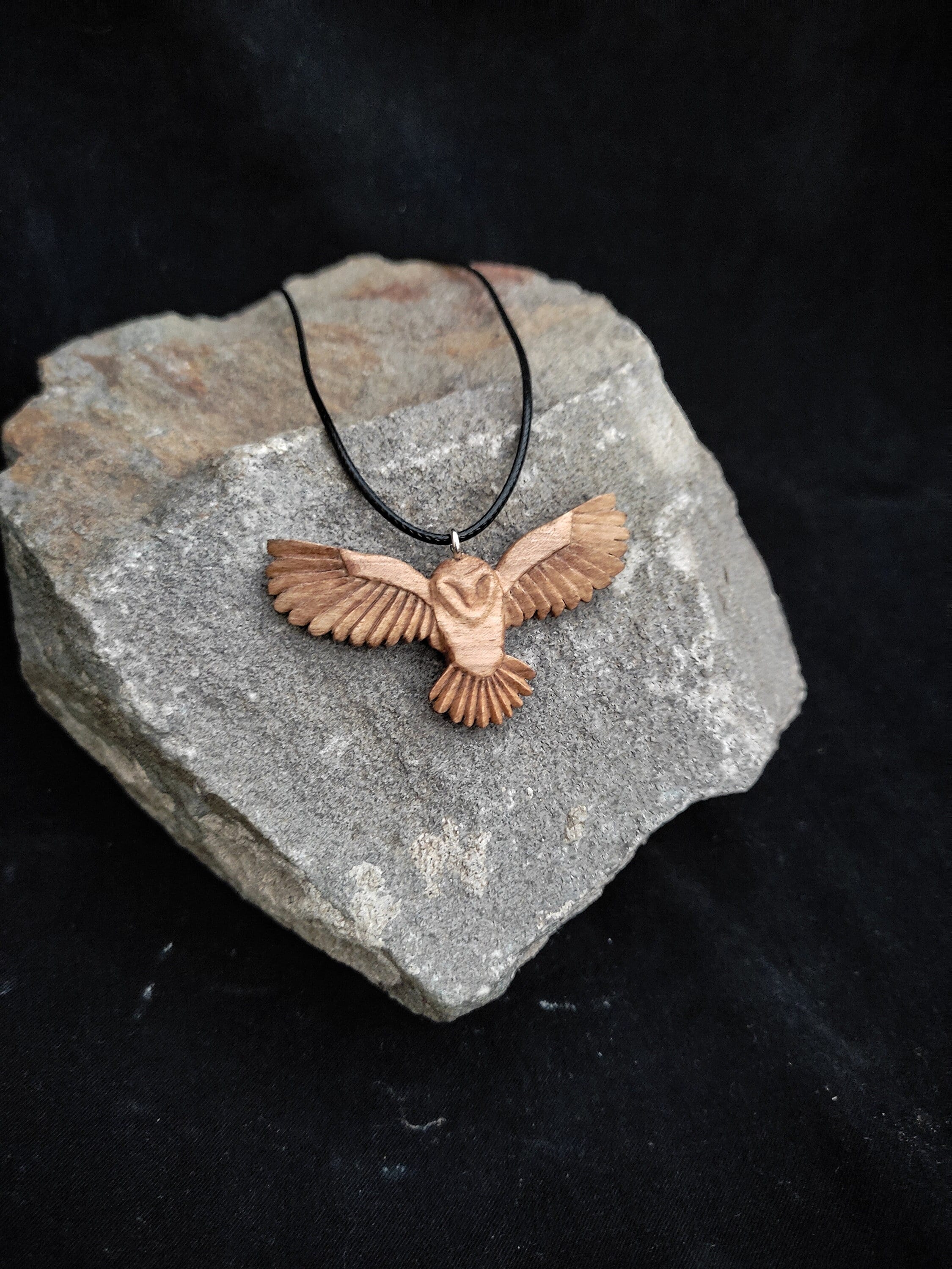 Hand Carved Walnut Wood Owl Pendant, Stainless Steel Chain - Etsy