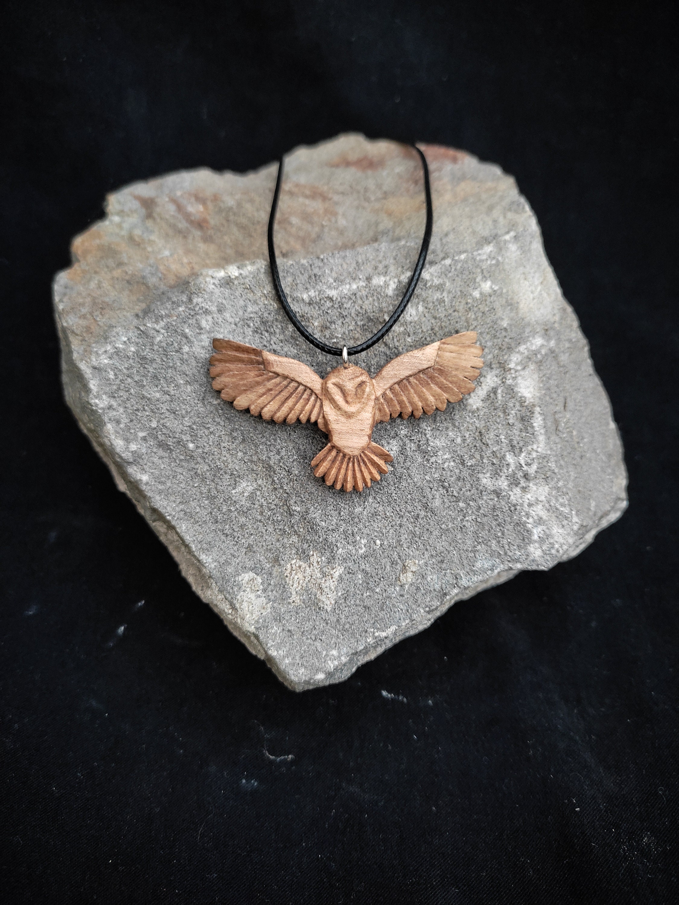 Hand Carved Walnut Wood Owl Pendant, Stainless Steel Chain - Etsy