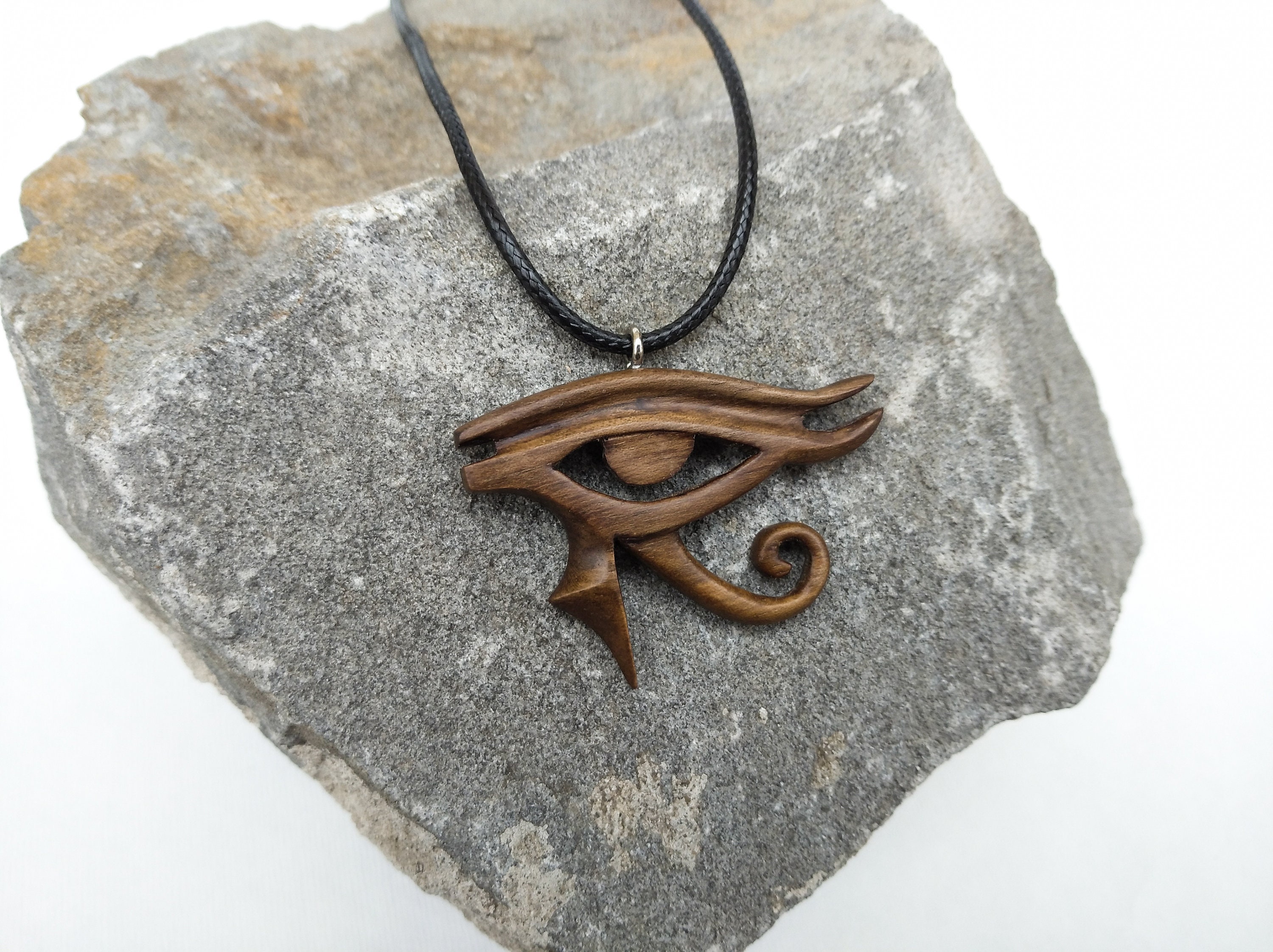 Hand Carved Wooden Eye of Horus Pendant, Walnut Egyptian Necklace - Etsy