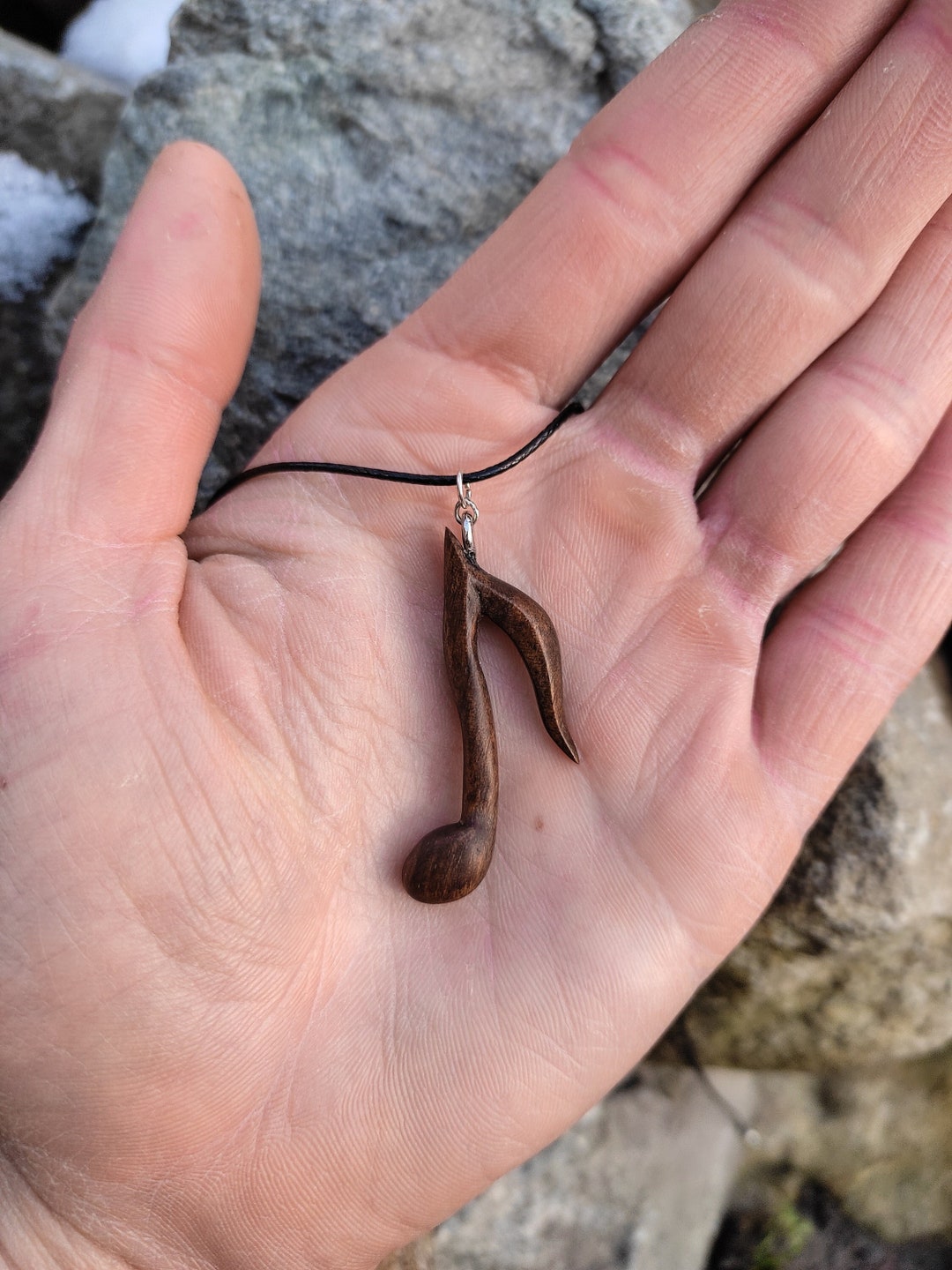 Quaver Pendant, Hand Carved Wooden Quaver Pendant, Music Note Necklace ...