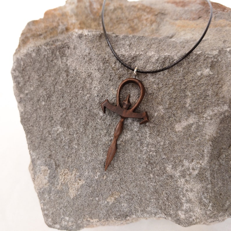 Hand Carved Walnut Vampire Ankh Pendant, Gothic Necklace - Etsy