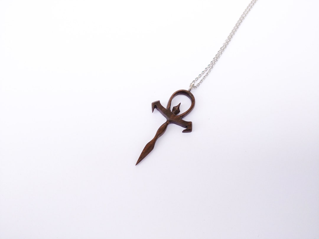 Hand Carved Walnut Vampire Ankh Pendant, Gothic Necklace - Etsy