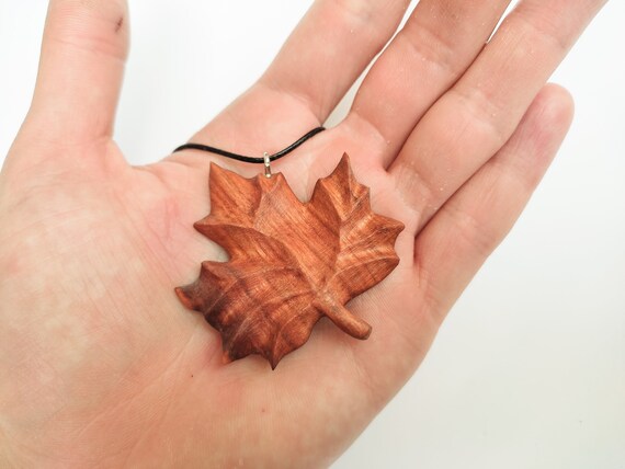 Hand Carved Maple Leaf Pendant Maple Leaf Wooden Necklace | Etsy