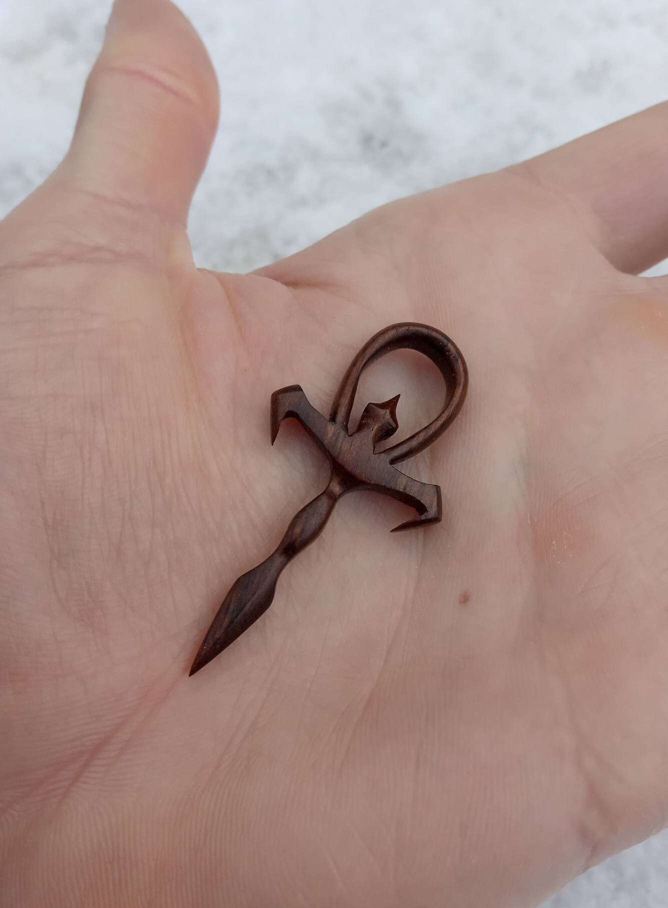Hand Carved Walnut Vampire Ankh Pendant, Gothic Necklace - Etsy