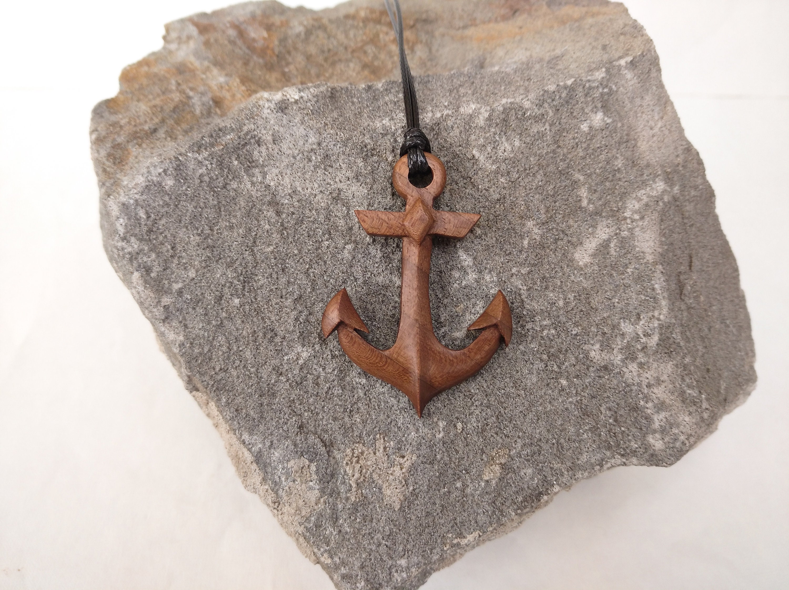 Hand Carved Wooden Anchor Pendant Anchor Necklace Wooden - Etsy