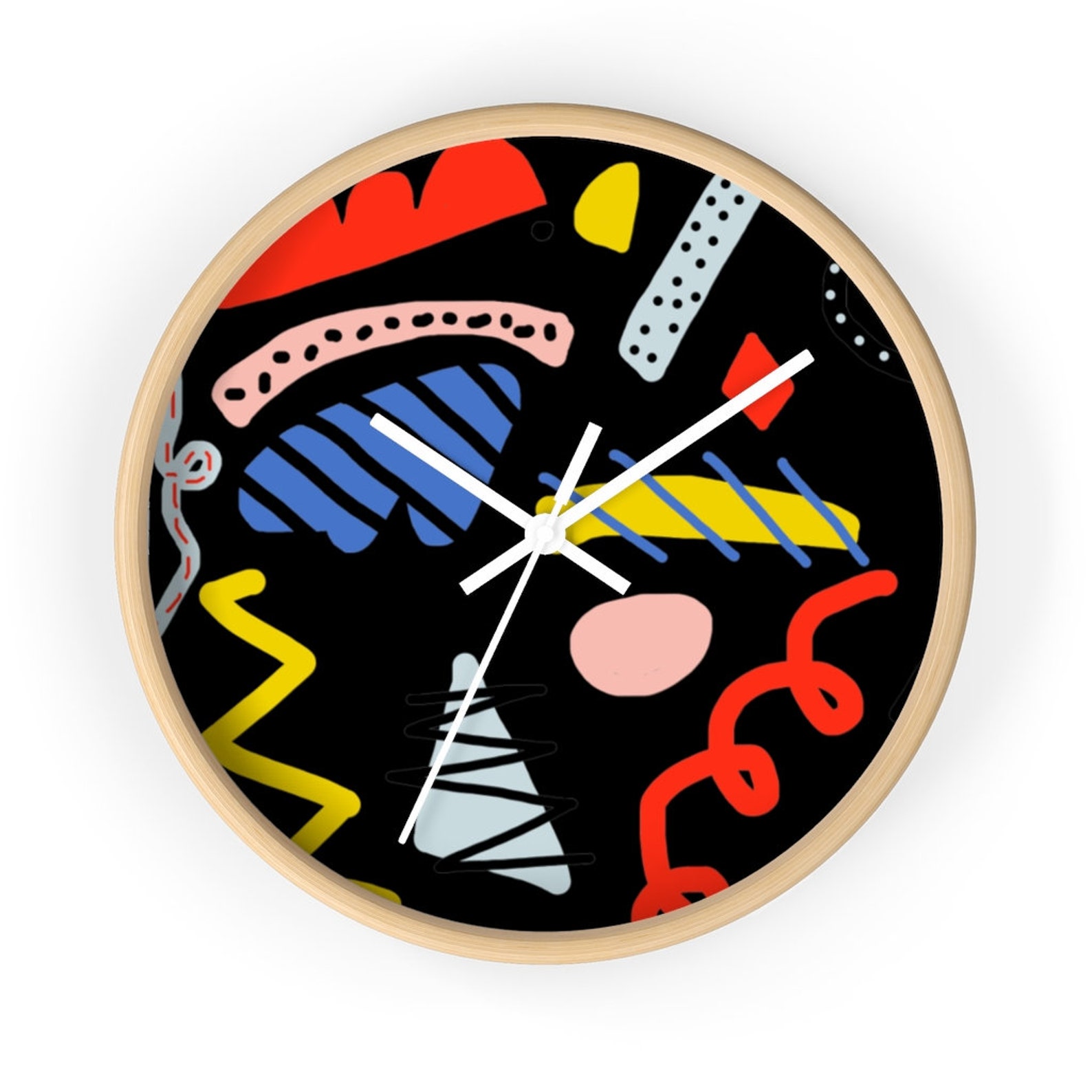 Black Memphis Zazzle wall clock Memphis style office decor | Etsy