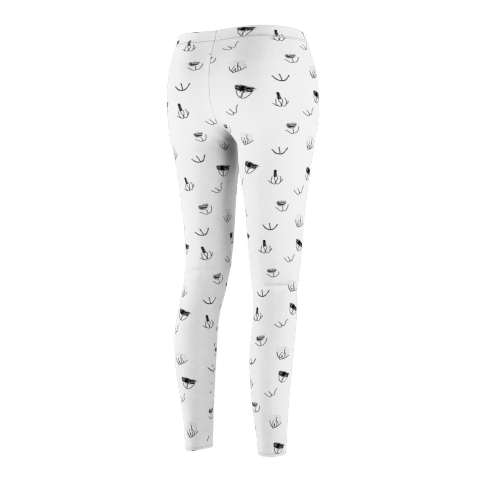 Yoni Print White Leggings | Vulva Art Skin-tight Pants | Cartoon ...