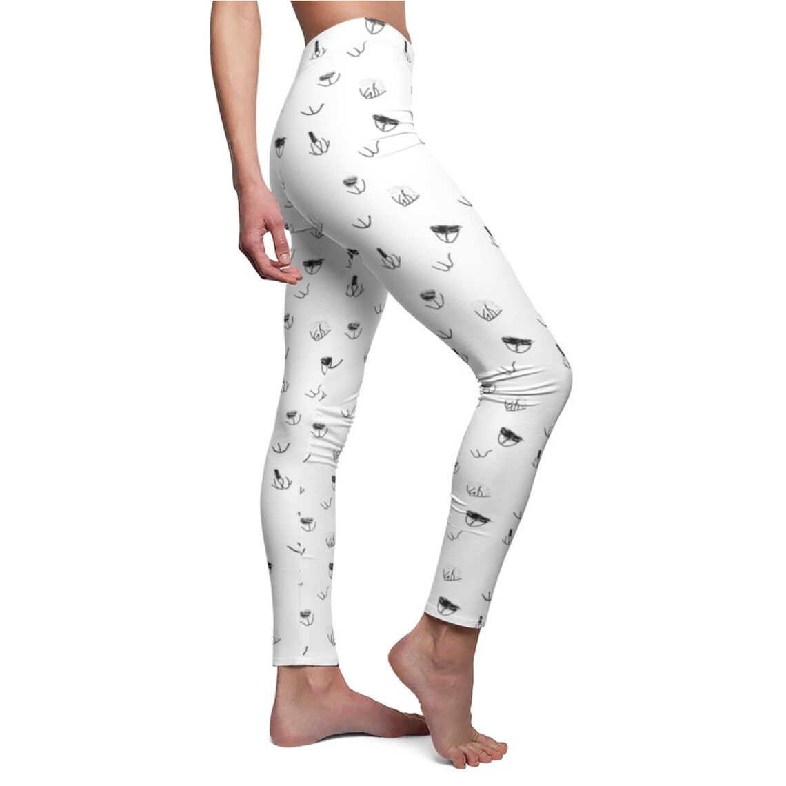 Yoni Print White Leggings | Vulva Art Skin-tight Pants | Cartoon ...