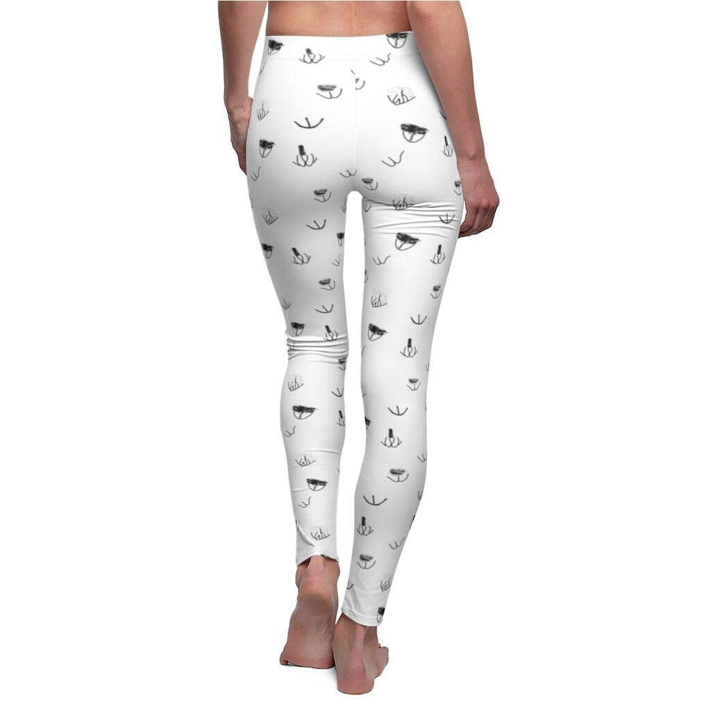 Yoni Print White Leggings | Vulva Art Skin-tight Pants | Cartoon ...