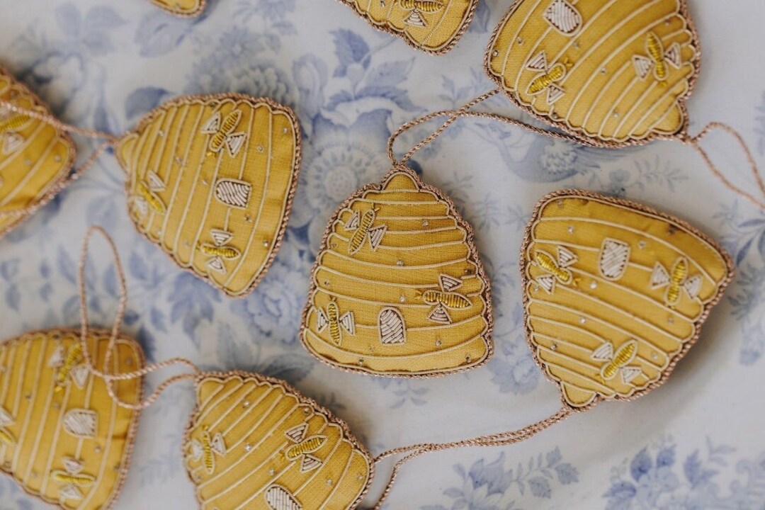 Deadstock Mustard Irish Linen Beehive Christmas Decoration Handmade ...