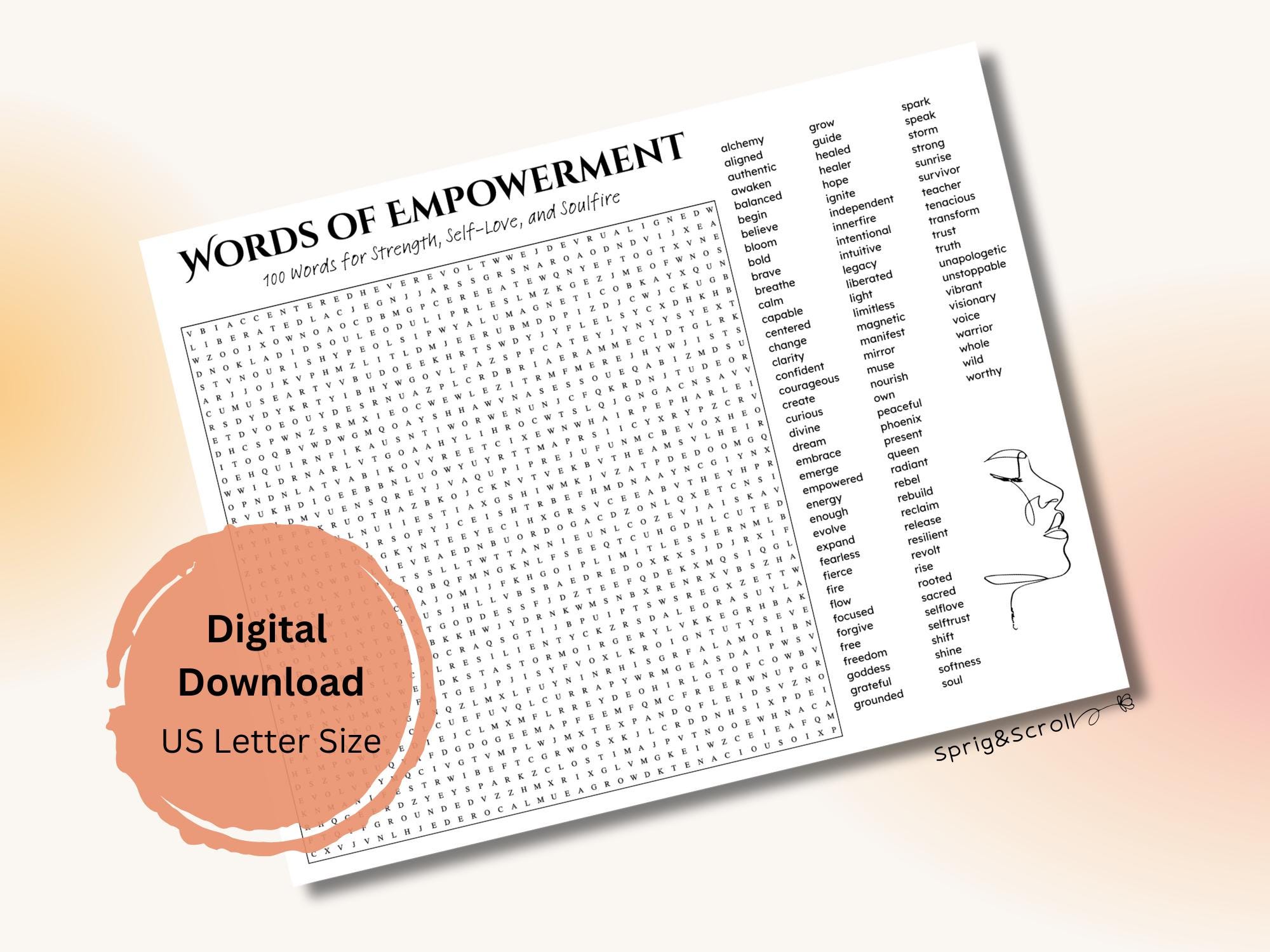 Empowerment Word Search Puzzle Printable | 100 Self-love & Confidence ...