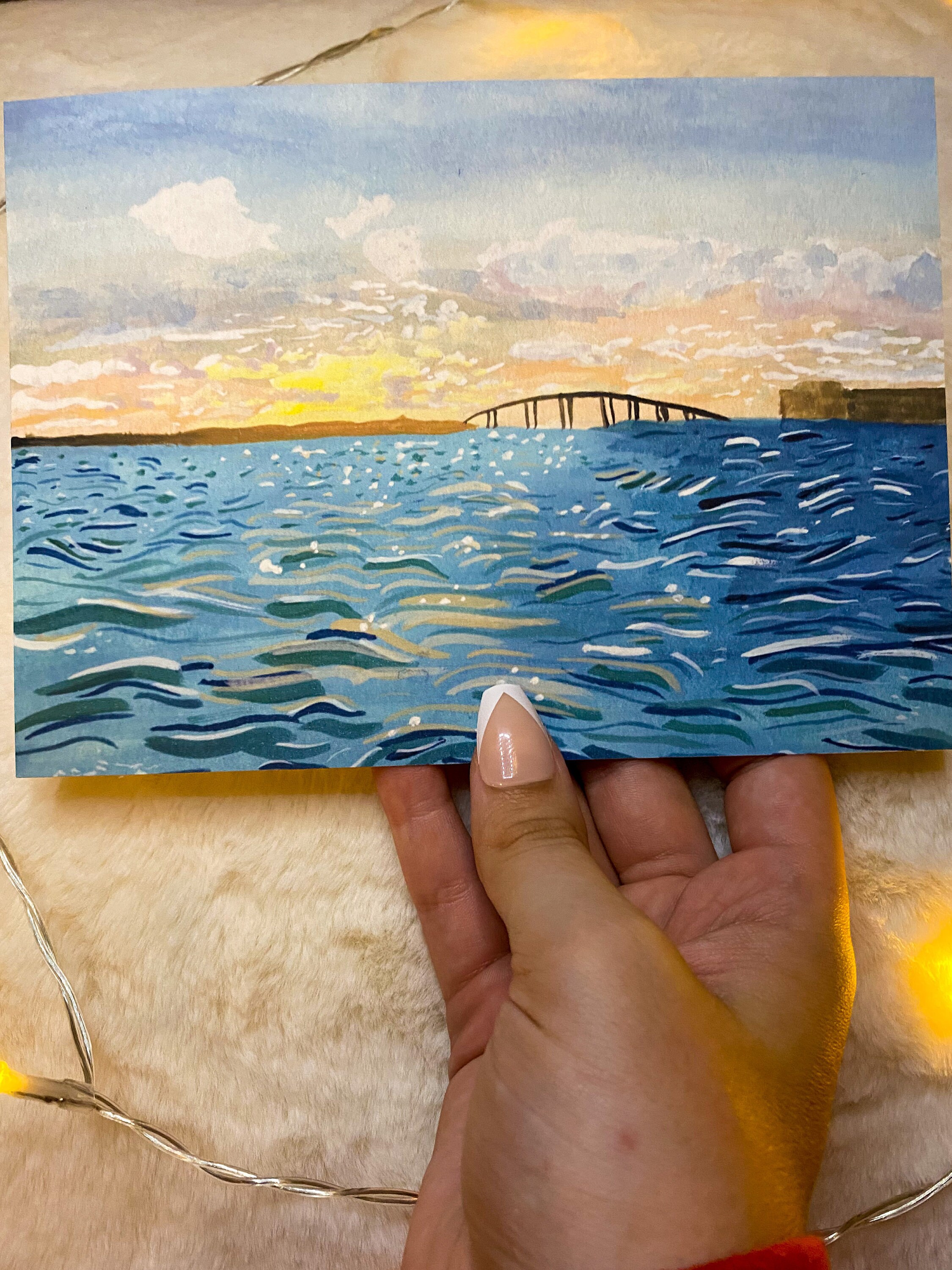 Sunset Bridge Painting Art PrintBeach PaintingWall | Etsy