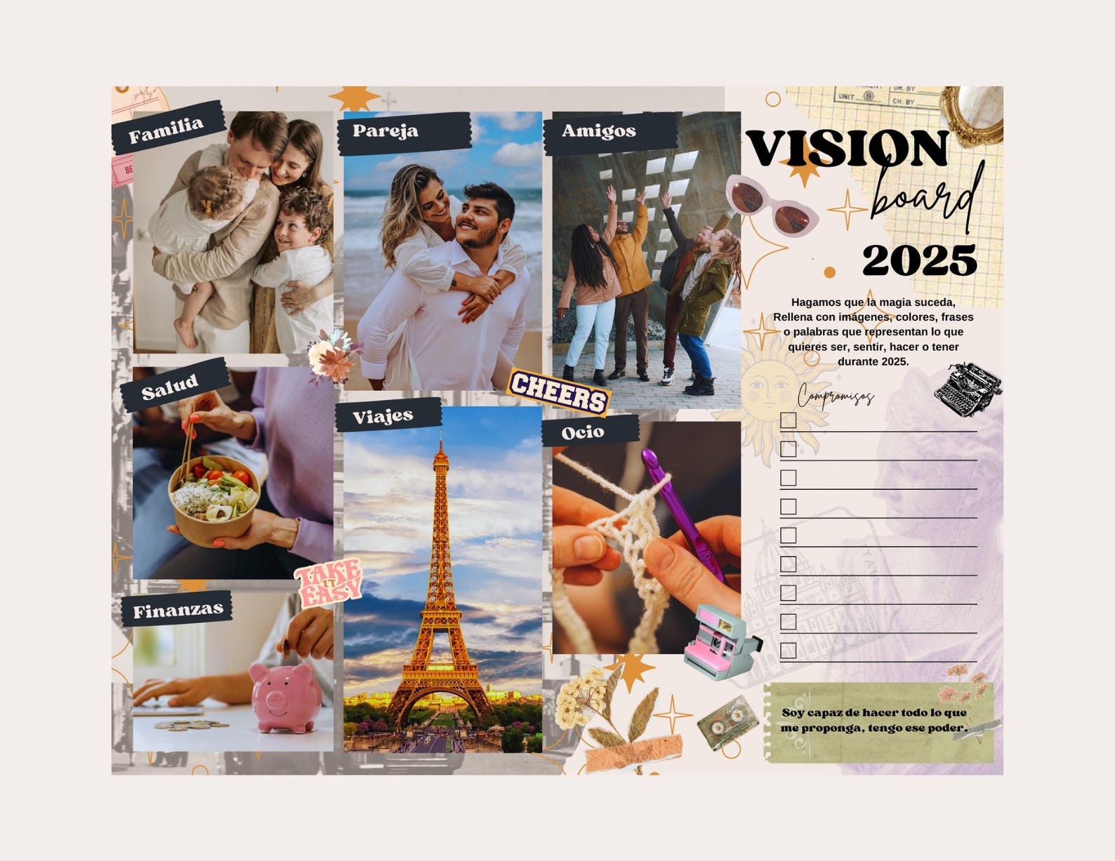 Vision Board 2025 Canva 4 Editable Template - Etsy