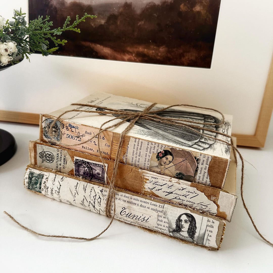 Collage Vintage Book Stack / Altered Books / Rustic / Antique Book Art ...