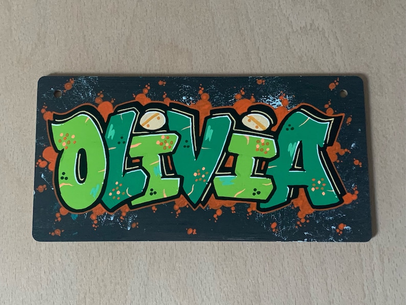 Personalised Graffiti Name Door Sign Plaque Hand Painted Birthdays ...