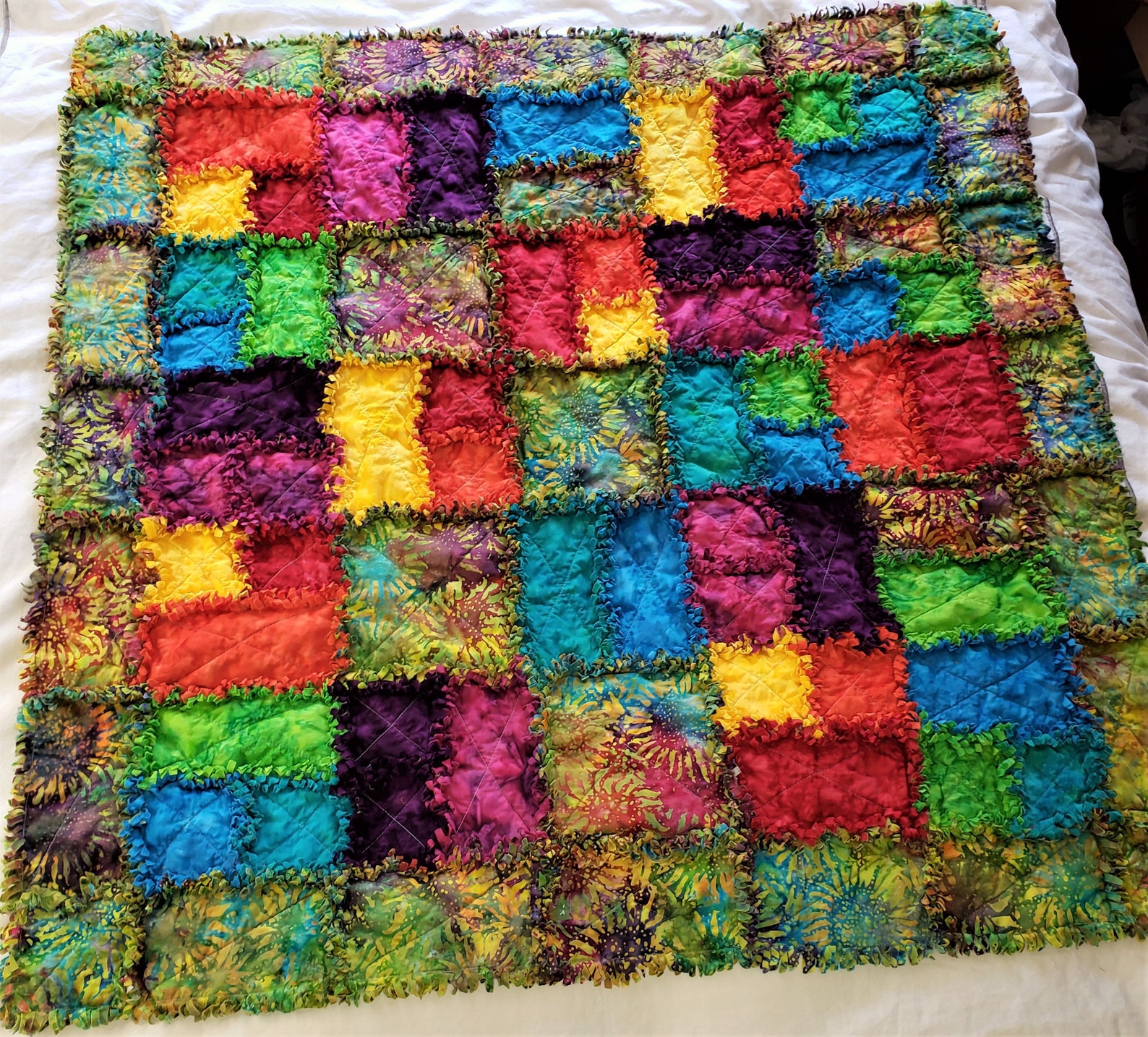 Rainbow Batik Rag Quilt Kit Sunflower Rainbow Batik Complete | Etsy