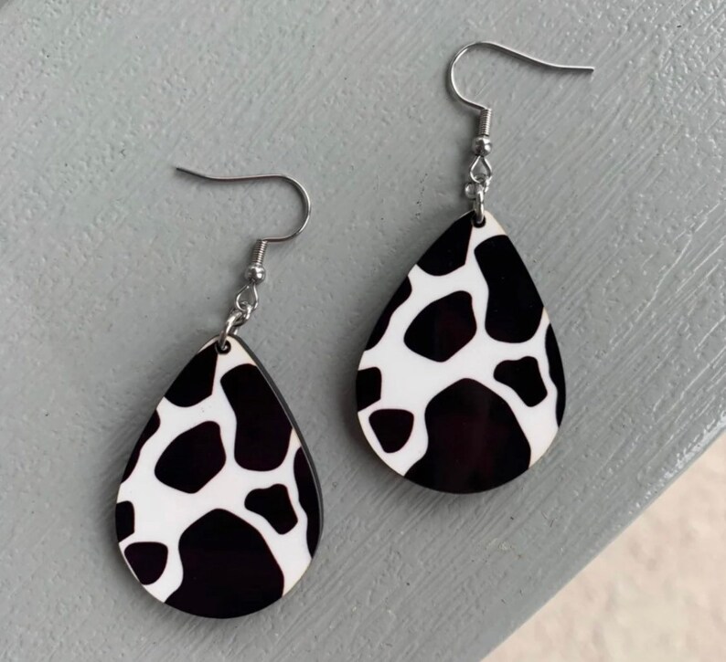 Cowprint Earrings. Handmade Animal Cow Earrings. Dangle - Etsy