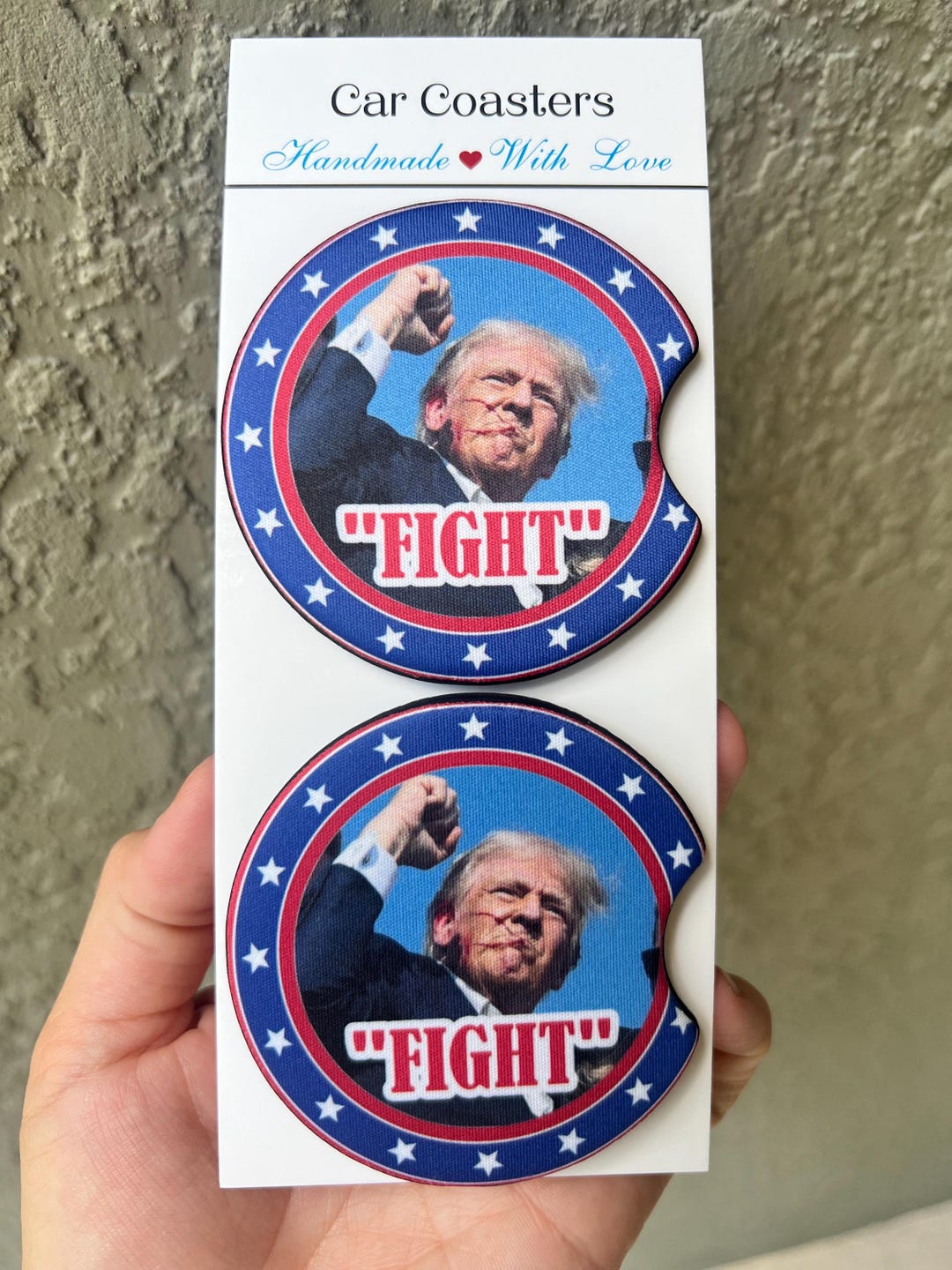 President Trump FIGHT Car Coasters. Rally, Election 2024- Set of 2 - Etsy