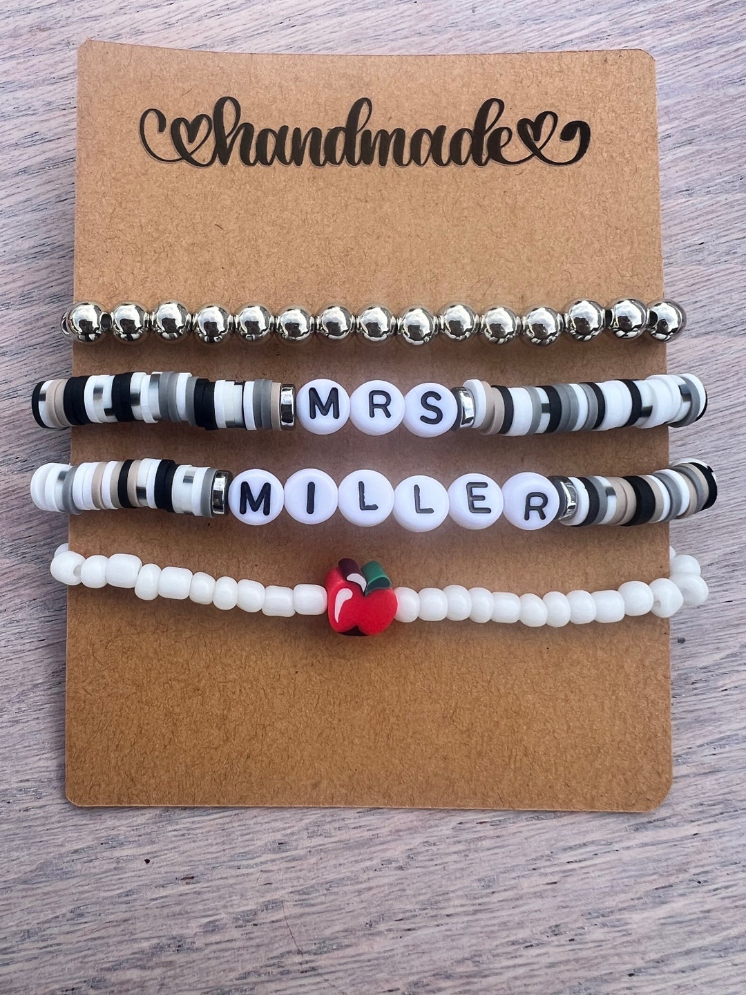 Personalized Teacher Bead Bracelet Stack (comes With 4) Teacher Gift ...