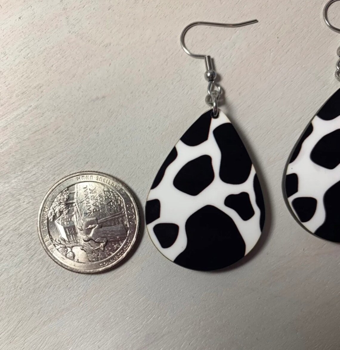 Cowprint Earrings. Handmade Animal Cow Earrings. Dangle Teardrop ...