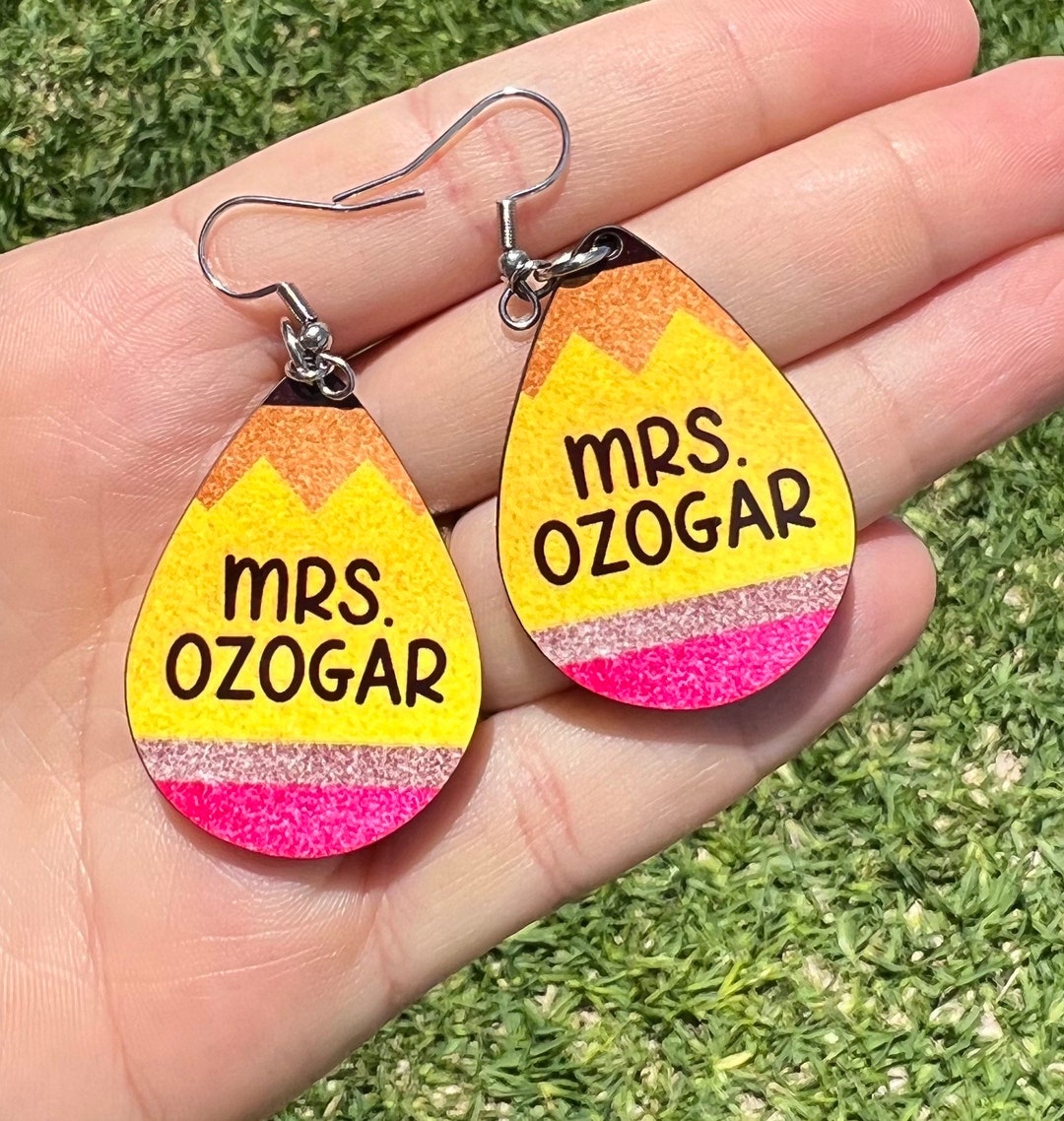 Personalized Teacher Earrings. Sublimated, Pencil Earrings. School ...